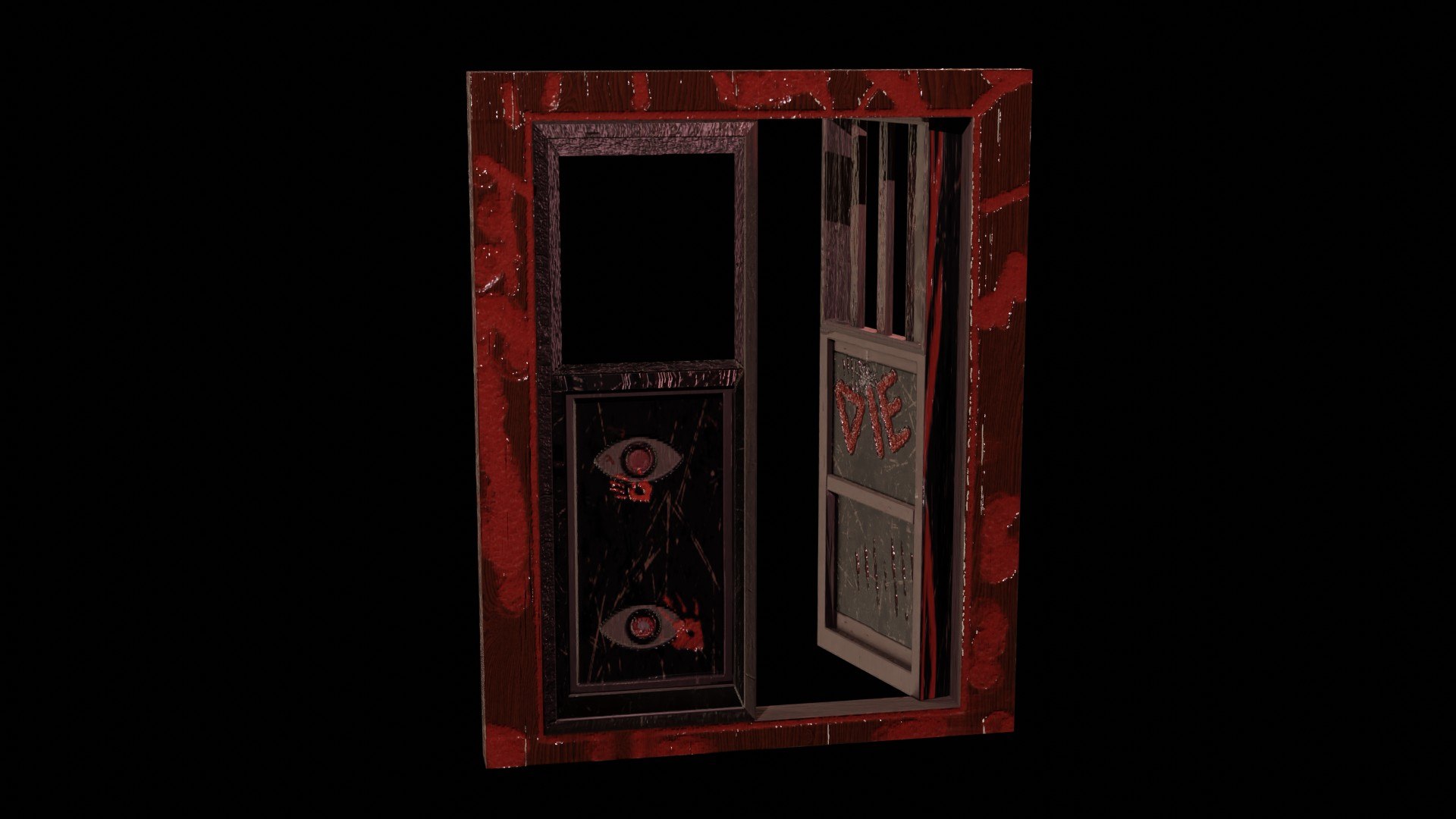 Cursed Entry Bloodied Door With Die For Me Inscription Inverted Cross ...