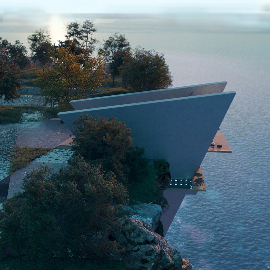 3D Beach Mountain cliff house Modern architecture Revit and 3ds max ...