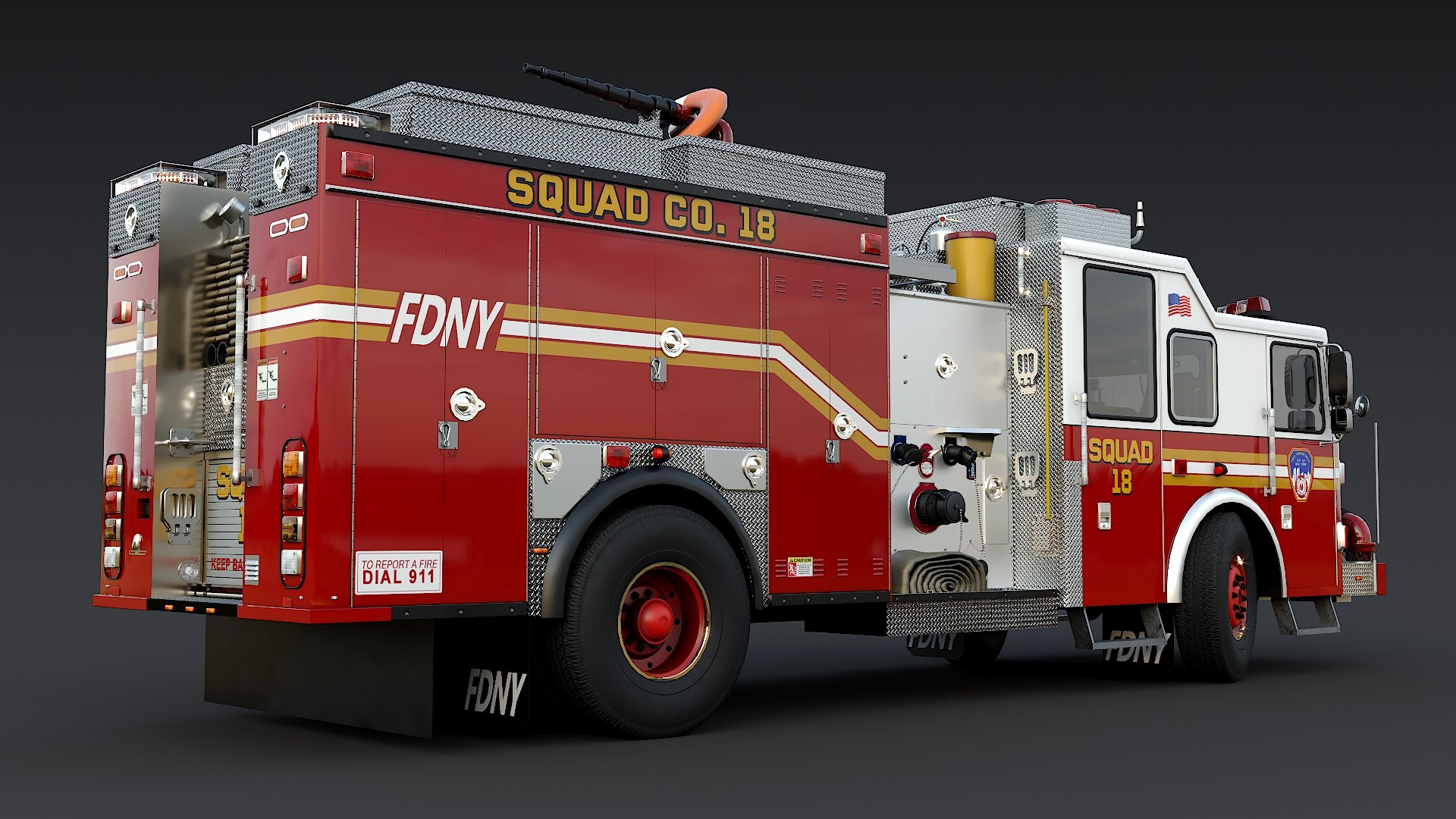 3D Fire Truck FDNY Squad with Interior model - TurboSquid 1864769