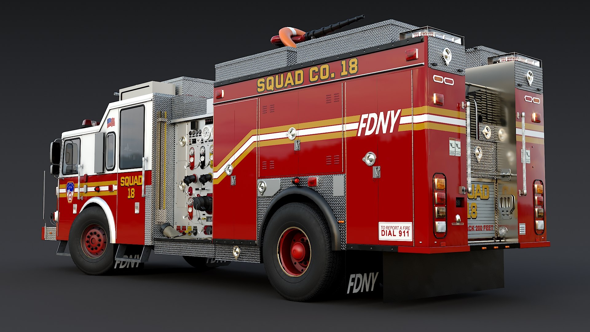 3D Fire Truck FDNY Squad with Interior model - TurboSquid 1864769