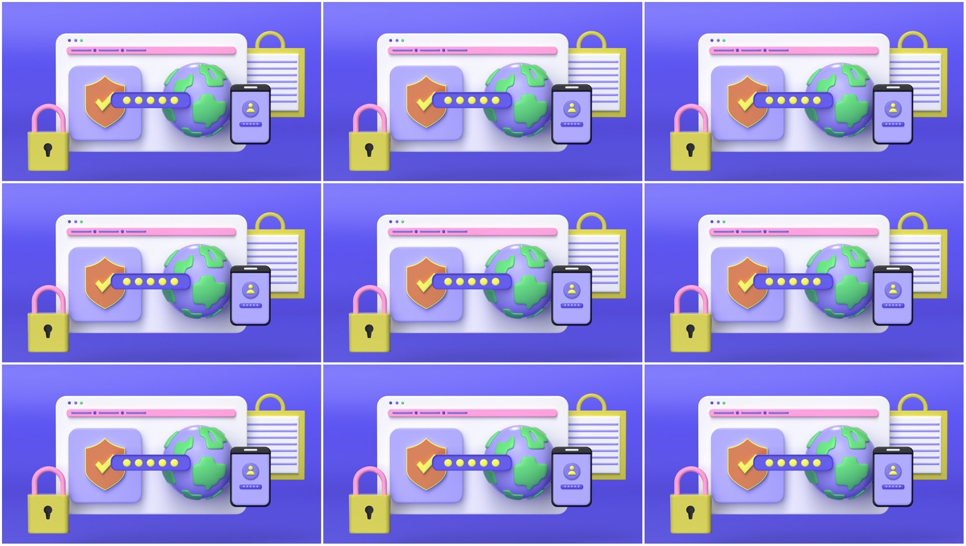 3D Computer firewall cartoon element Cartoon scene 2D office UI icon ...