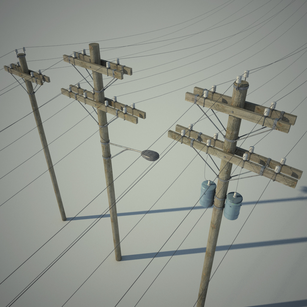electric pole wood 3d model