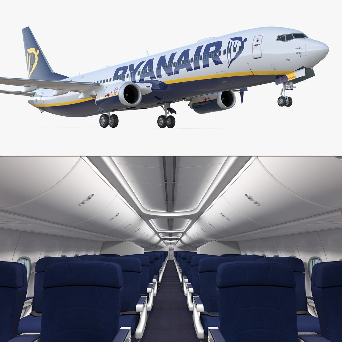 Boeing 737-900, 인테리어 및 조종석 Ryanair 3D 모델 - TurboSquid 1272213