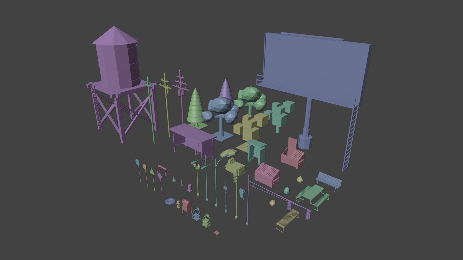 3D City Props Pack Low Poly Model - TurboSquid 2188885