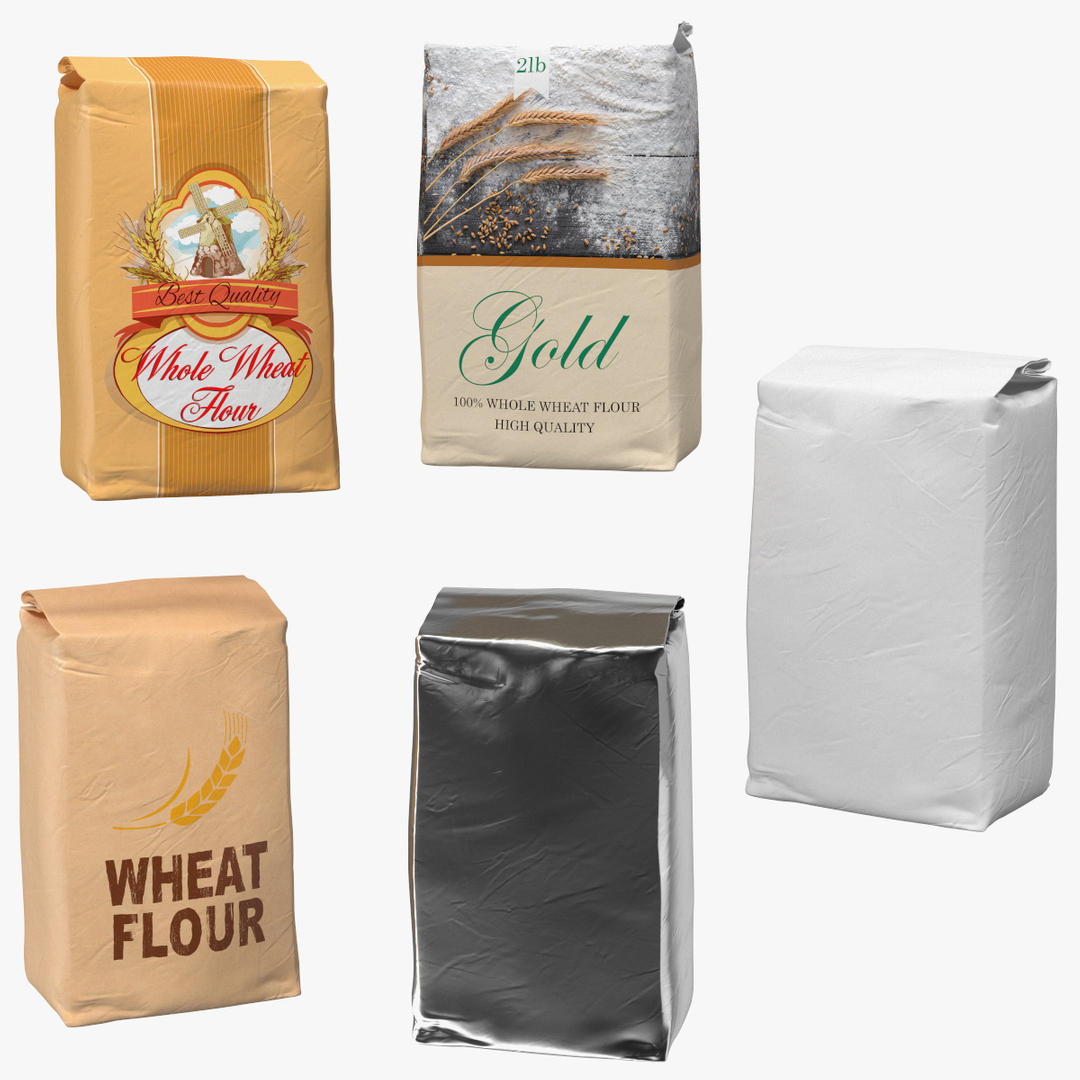 Wheat Flour Paper Bag 2lb Set 3D model - TurboSquid 1796022