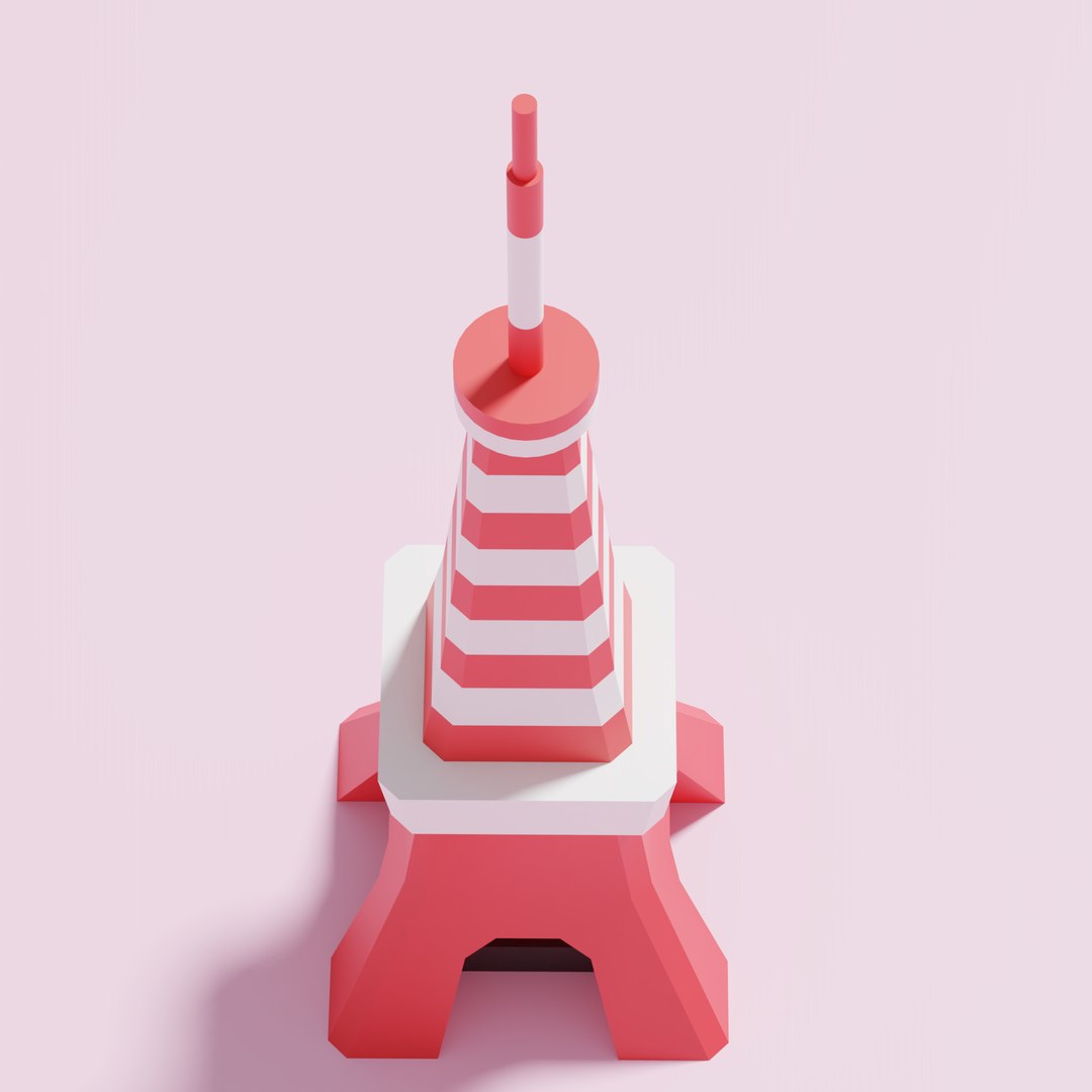 3D Cartoon Simple Tokyo Tower - TurboSquid 1588216