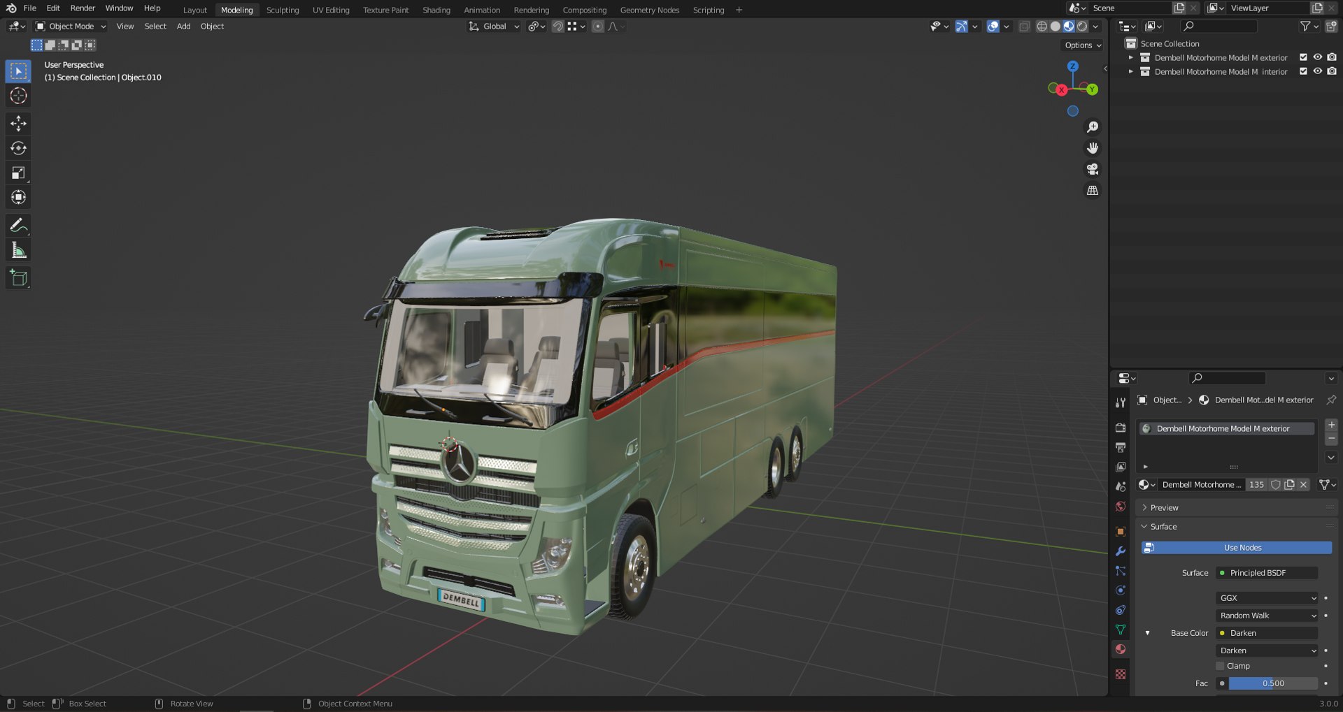 3D Dembell Motorhome Model M Green Color Class A Mercedes-Benz Actros ...