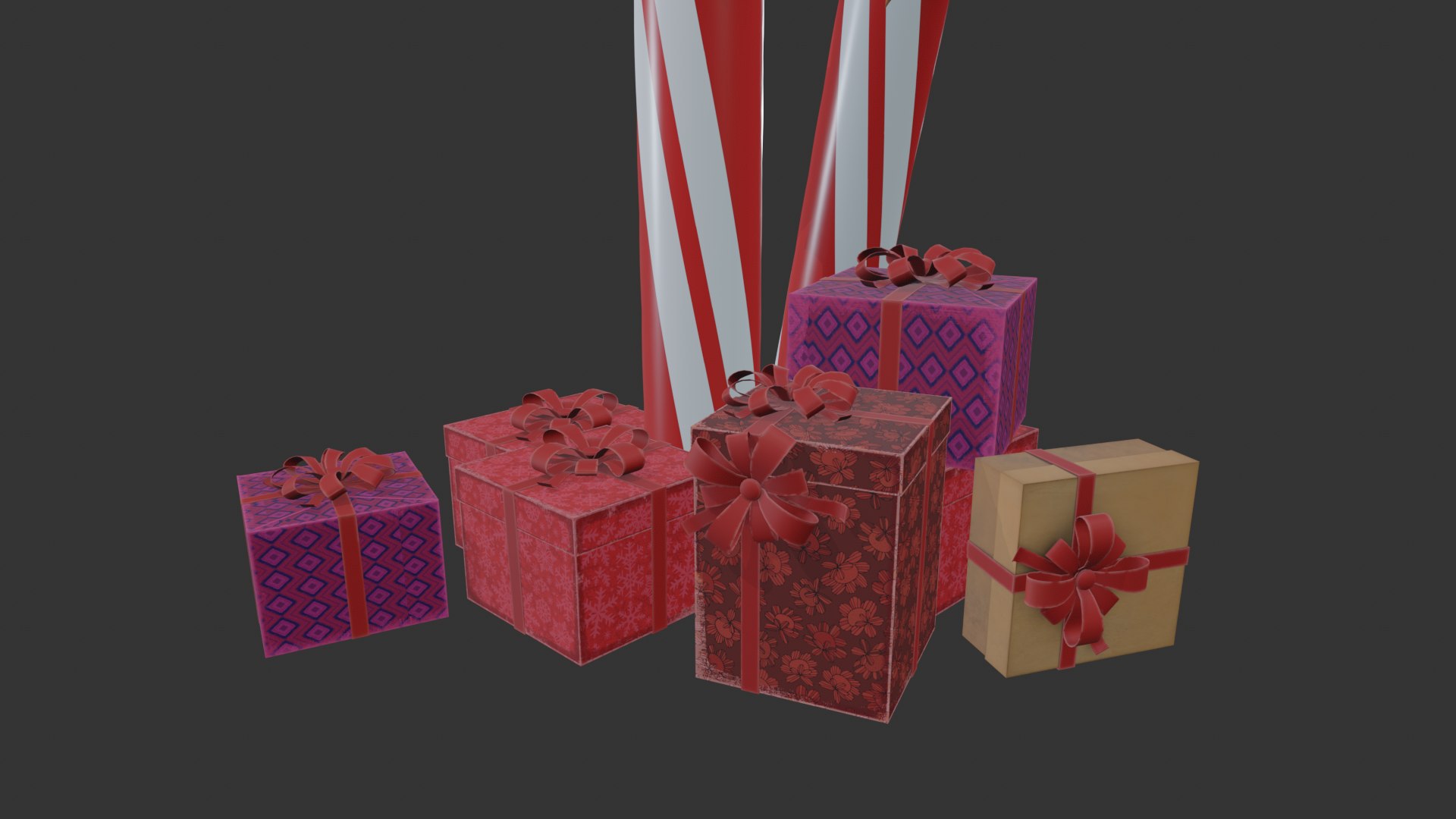 3D Christmas Candy Cane With Gifts High-poly Model - TurboSquid 2358255