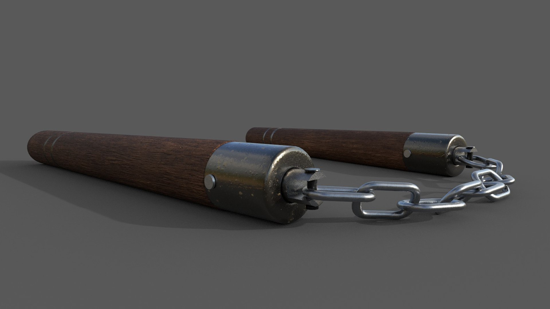 3D Nunchaku or Nunchuck made of Wood and Steel Low Poly 3D Model model ...
