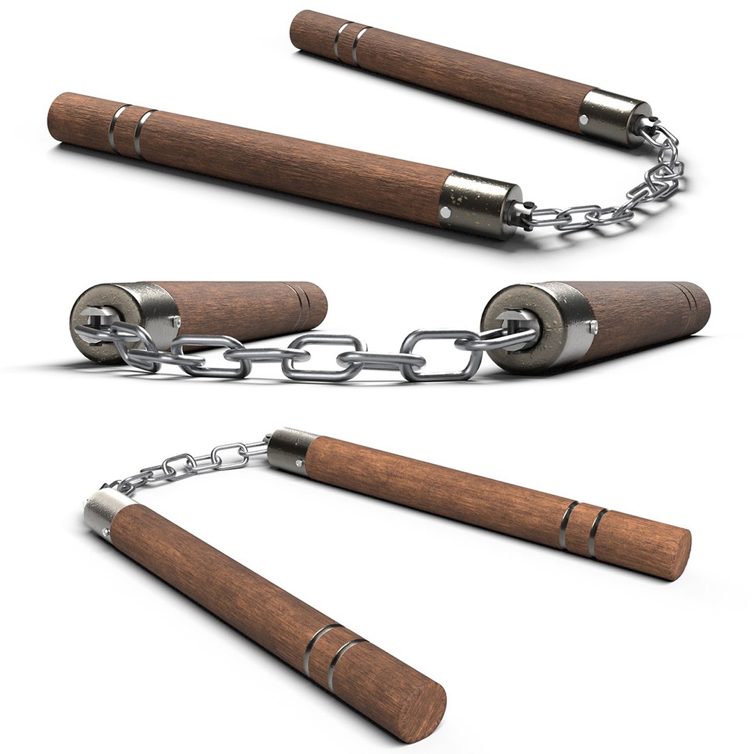 3D Nunchaku or Nunchuck made of Wood and Steel Low Poly 3D Model model ...