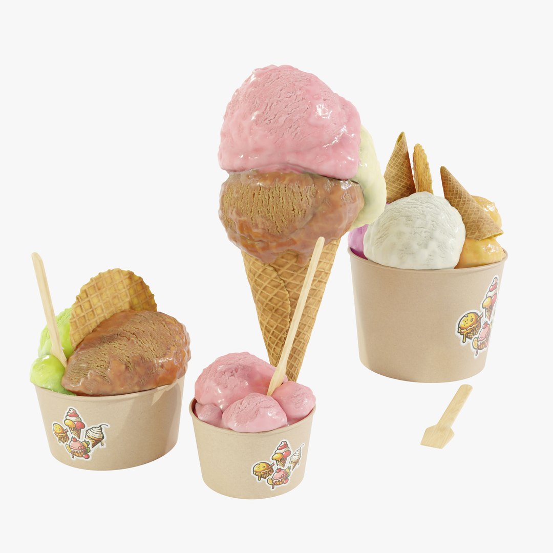 Ice Cream Cone And Cups 3D - TurboSquid 2225677