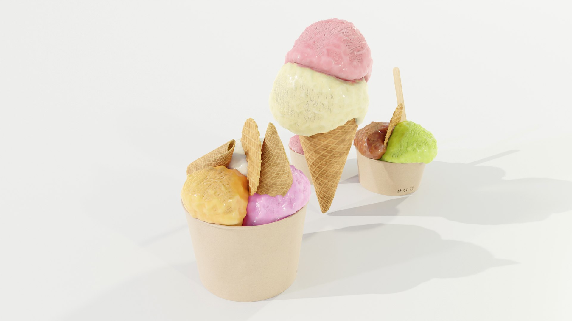 Ice Cream Cone And Cups 3D - TurboSquid 2225677