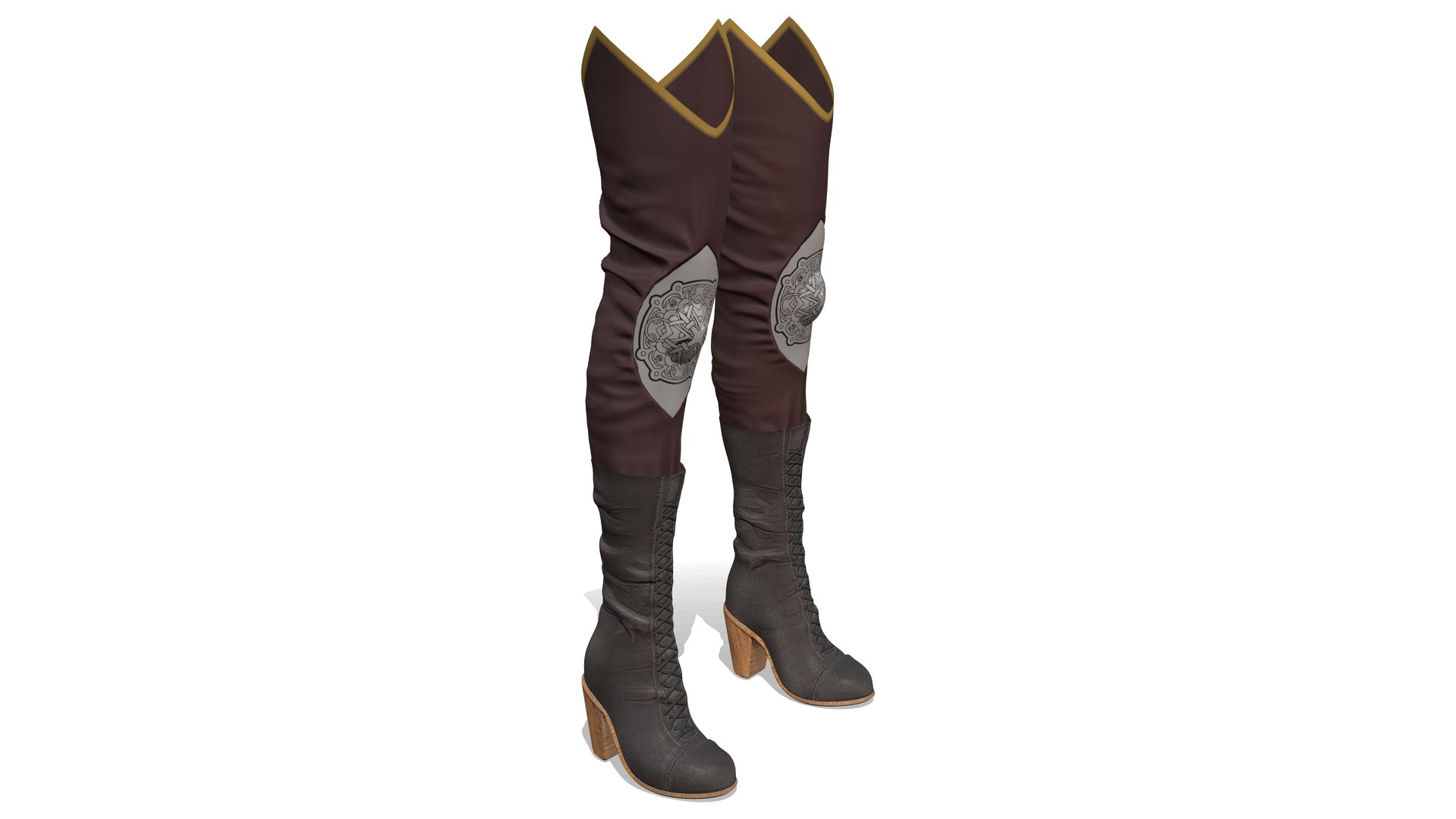 Medieval Knights High Heel Thigh Boots With Knee Guard 3D Model ...