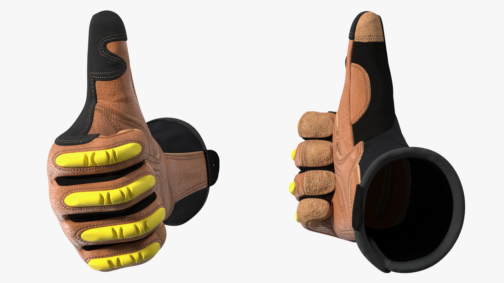 Safety Leather Gloves With Knuckle Guards Thumbs Up 3D Model ...