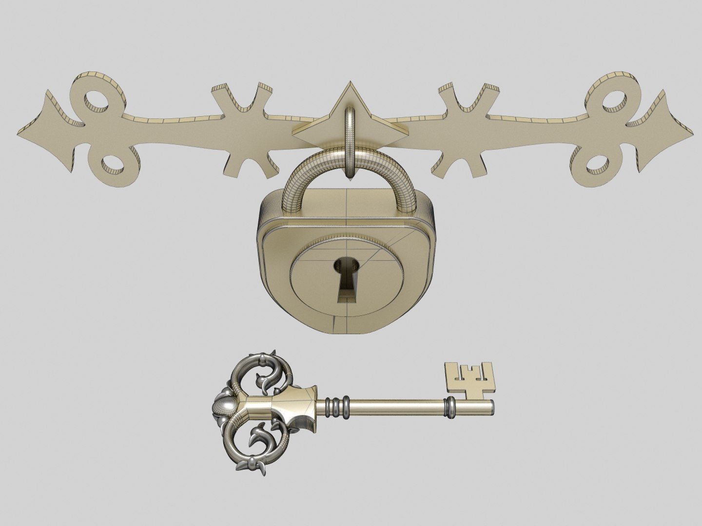 Old Golden Key Lock 3D Model - TurboSquid 1447372