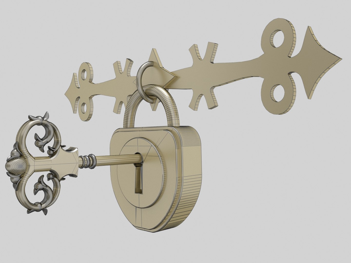 Old Golden Key Lock 3D Model - TurboSquid 1447372