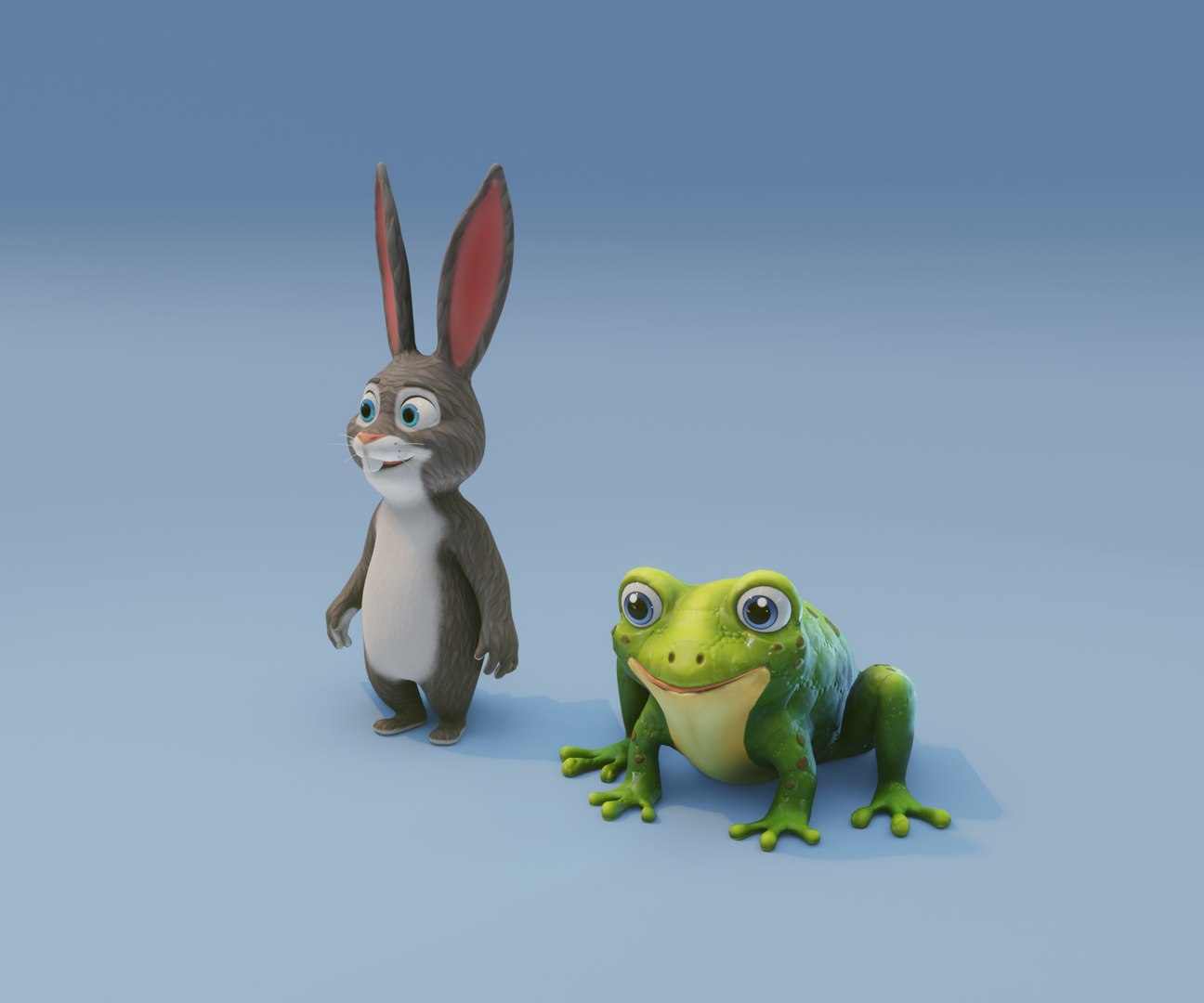 3D Model Froggy Fluffy - Cartoon Animated Frog And Rabbit Low-Poly 3D ...