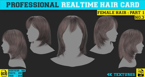 Professional Realtime Haircard - Female Hair Part 1 - No3 Modelo 3D ...
