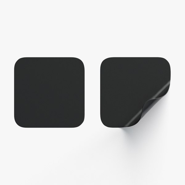 Two Black Square Stickers - smooth and curled corners adhesive label 3D ...