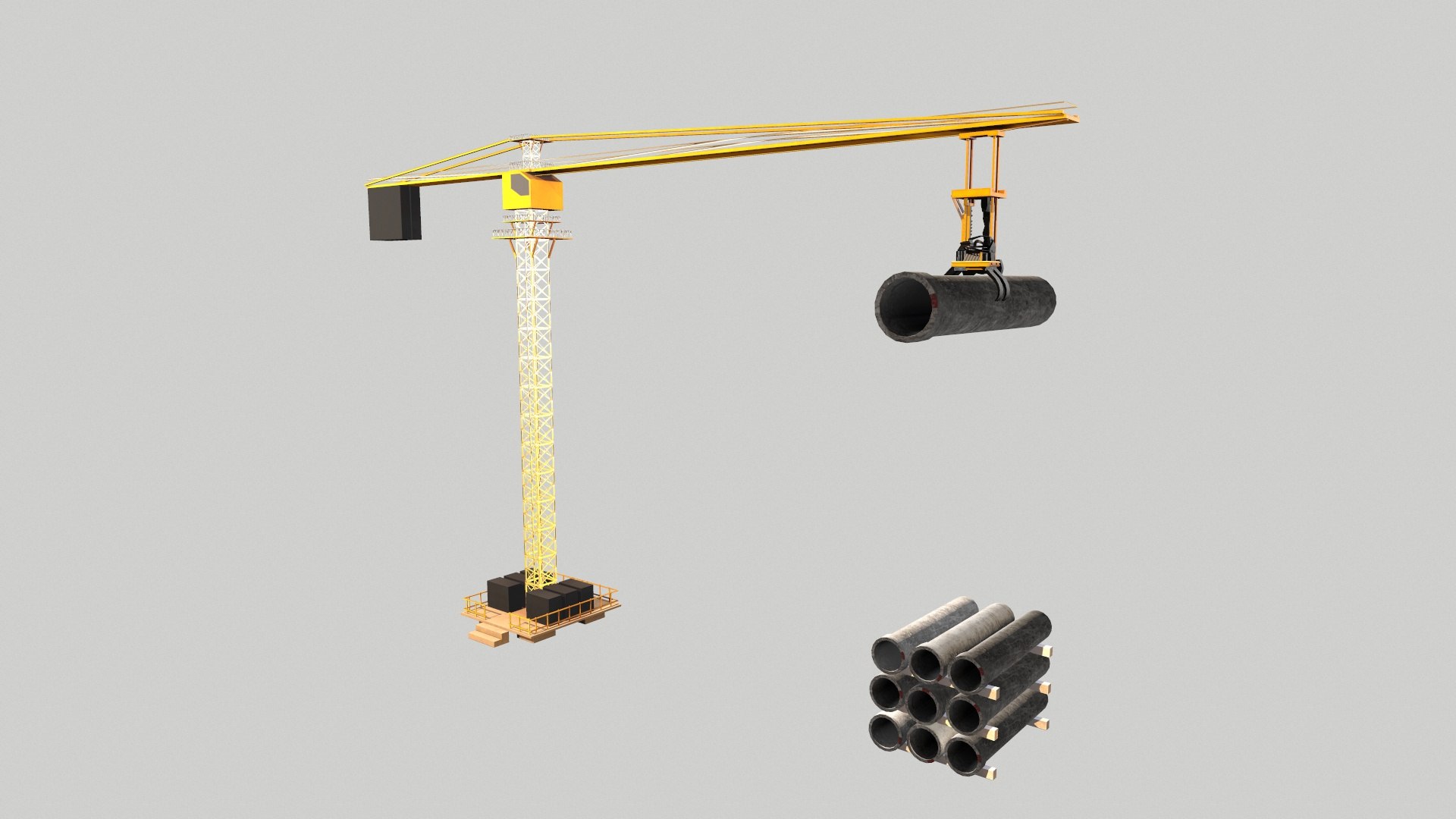 Tracked Crane With Reinforced Concrete Pipe 3D Model - TurboSquid 2344237