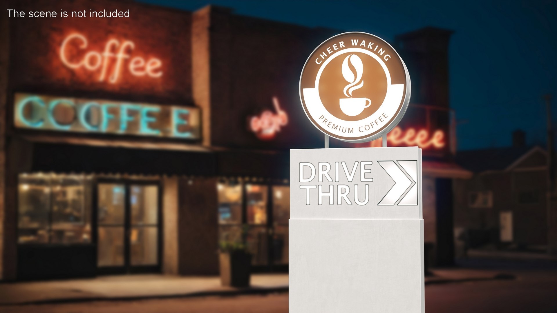 3D Round Coffee Shop Drive Thru Signage Light On - TurboSquid 2276357