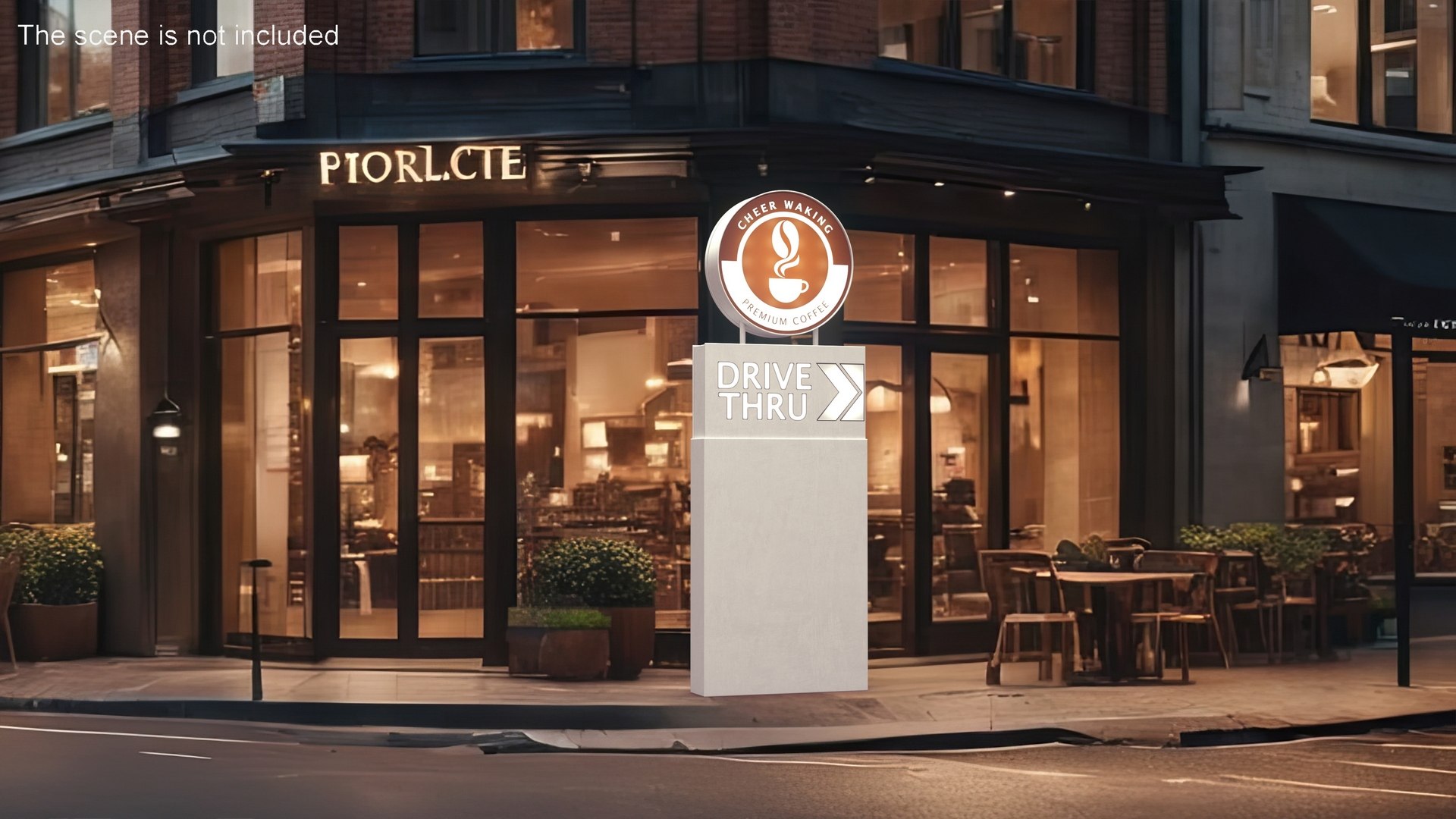 3D Round Coffee Shop Drive Thru Signage Light On - TurboSquid 2276357