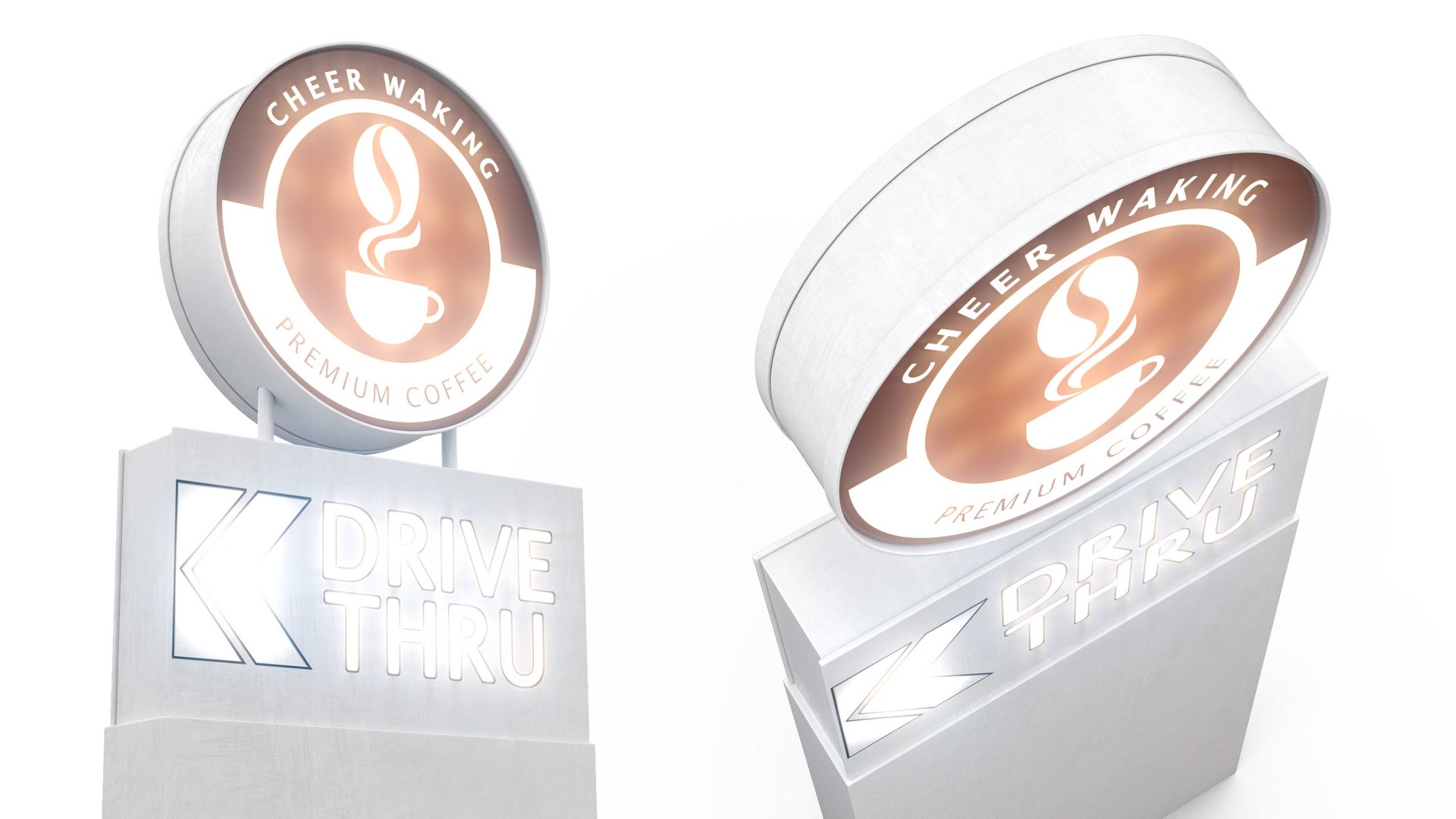 3D Round Coffee Shop Drive Thru Signage Light On - TurboSquid 2276357
