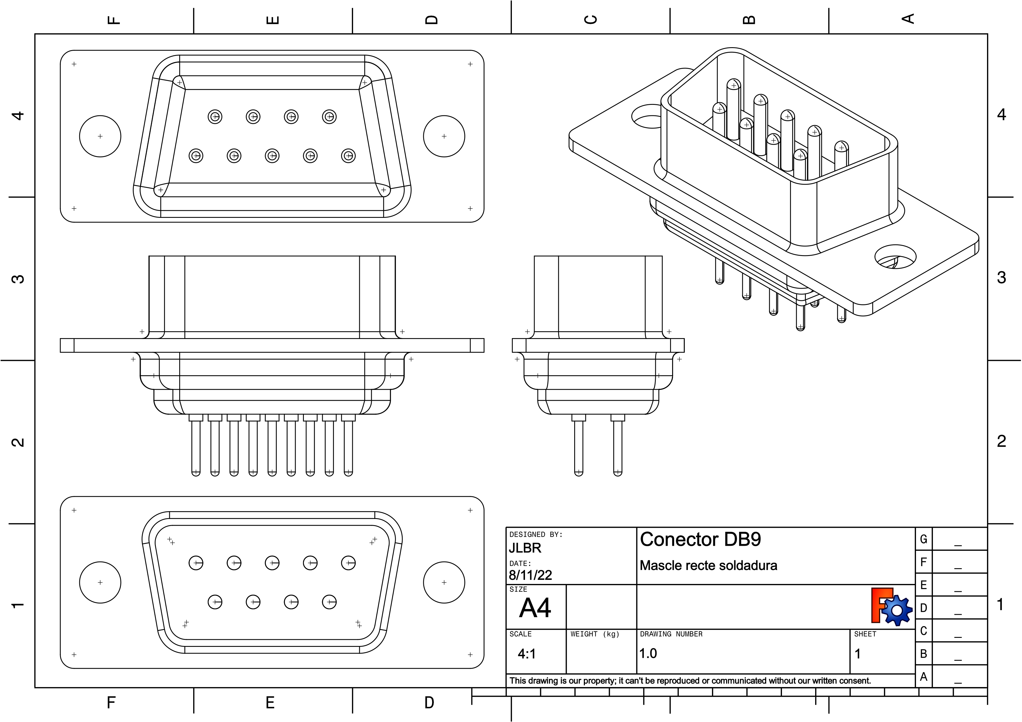 DB9 male connector through hole 3D model - TurboSquid 1986124