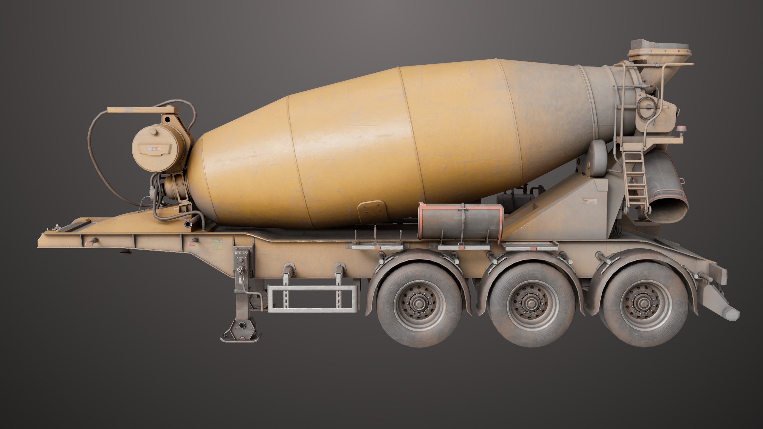 modèle 3D de Bétonnière jaune poussiéreux, entièrement animée, textures ...