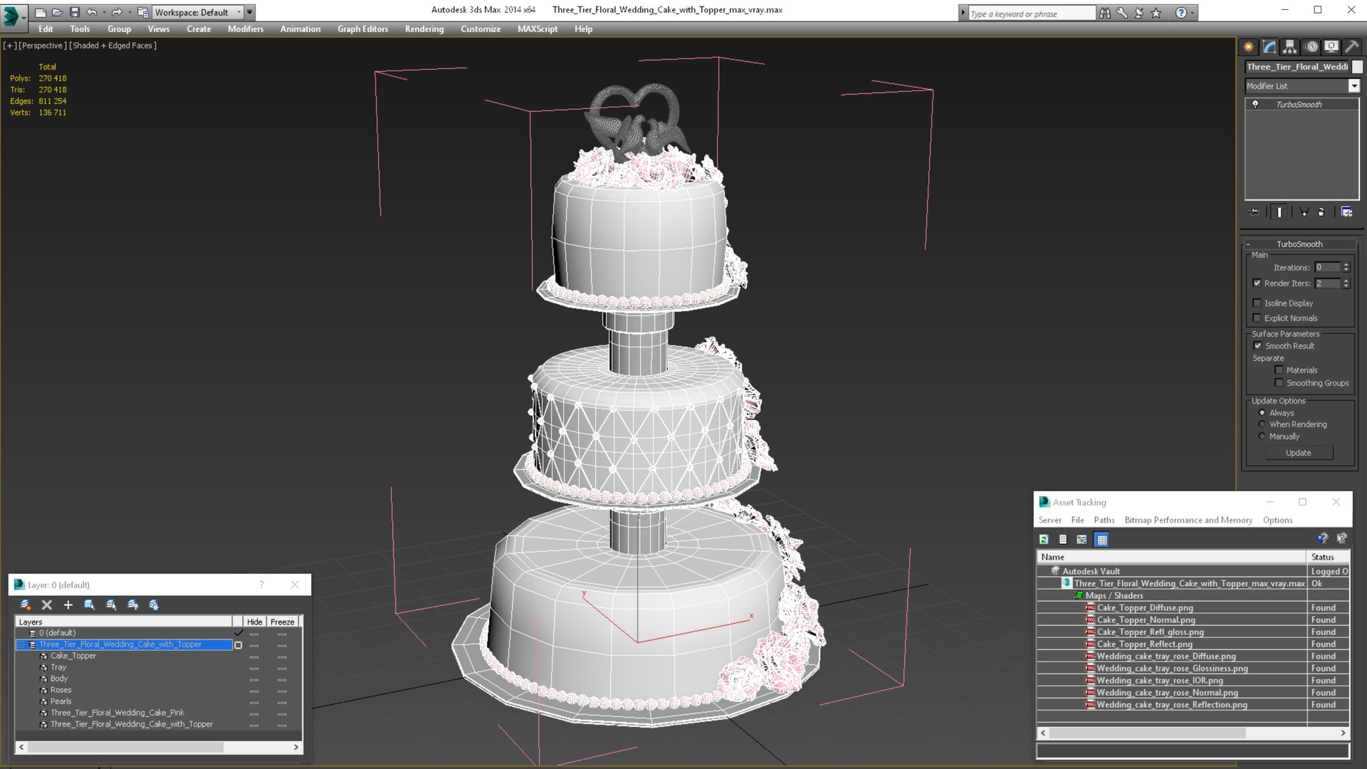 Three Tier Floral Wedding Cake with Topper 3D model - TurboSquid 1971787