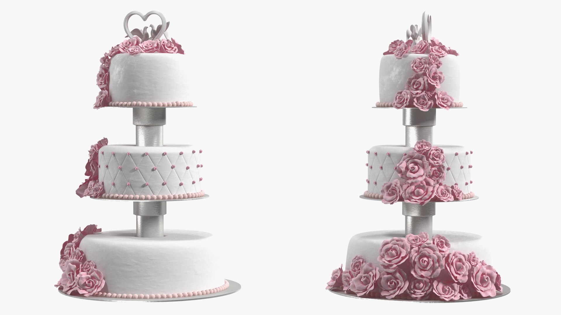 Three Tier Floral Wedding Cake with Topper 3D model - TurboSquid 1971787