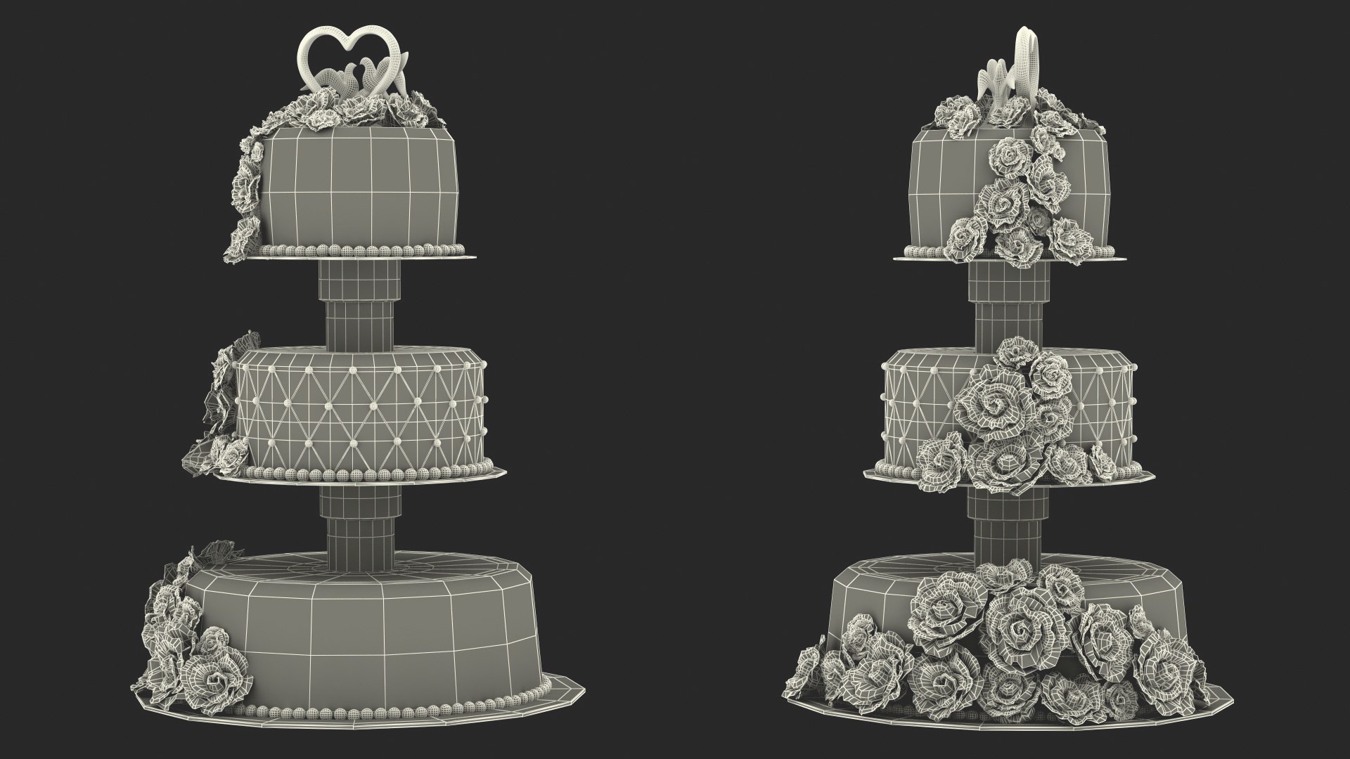 Three Tier Floral Wedding Cake with Topper 3D model - TurboSquid 1971787