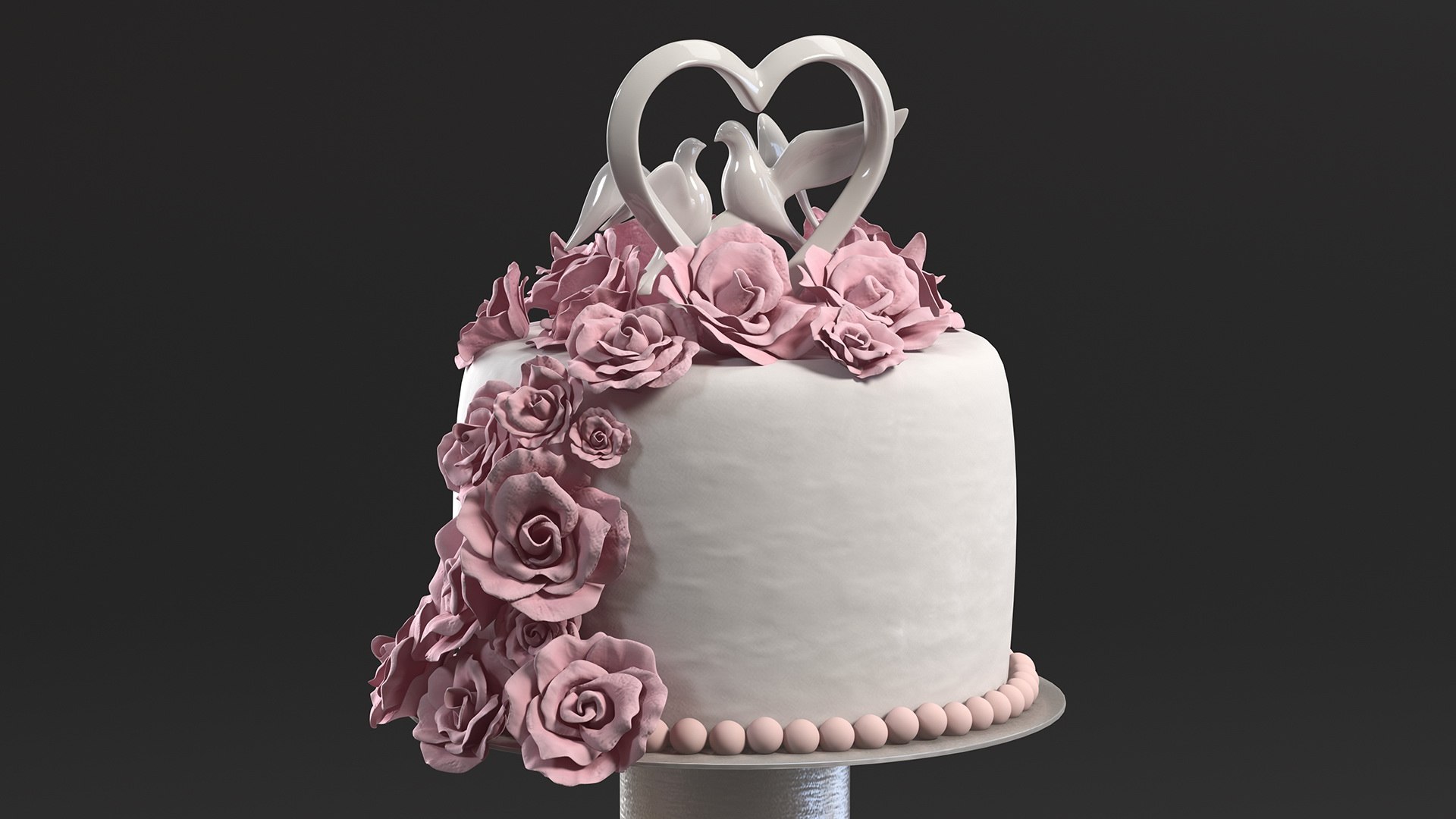 Three Tier Floral Wedding Cake with Topper 3D model - TurboSquid 1971787