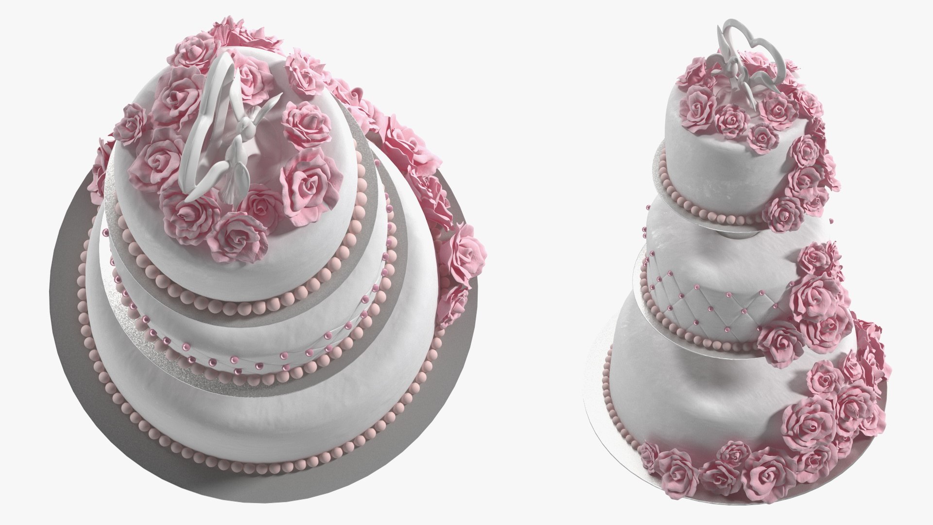 Three Tier Floral Wedding Cake with Topper 3D model - TurboSquid 1971787