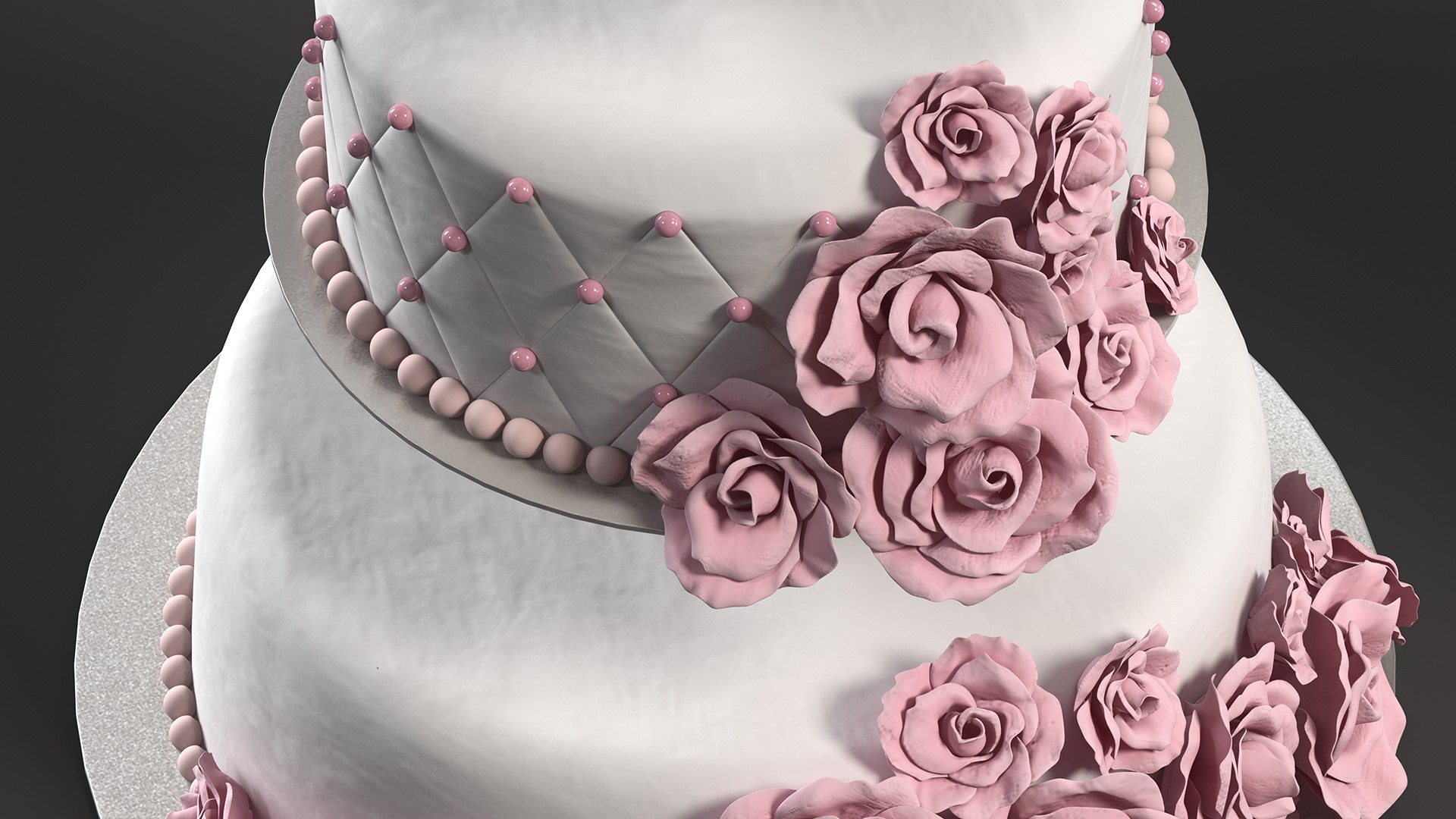 Three Tier Floral Wedding Cake with Topper 3D model - TurboSquid 1971787