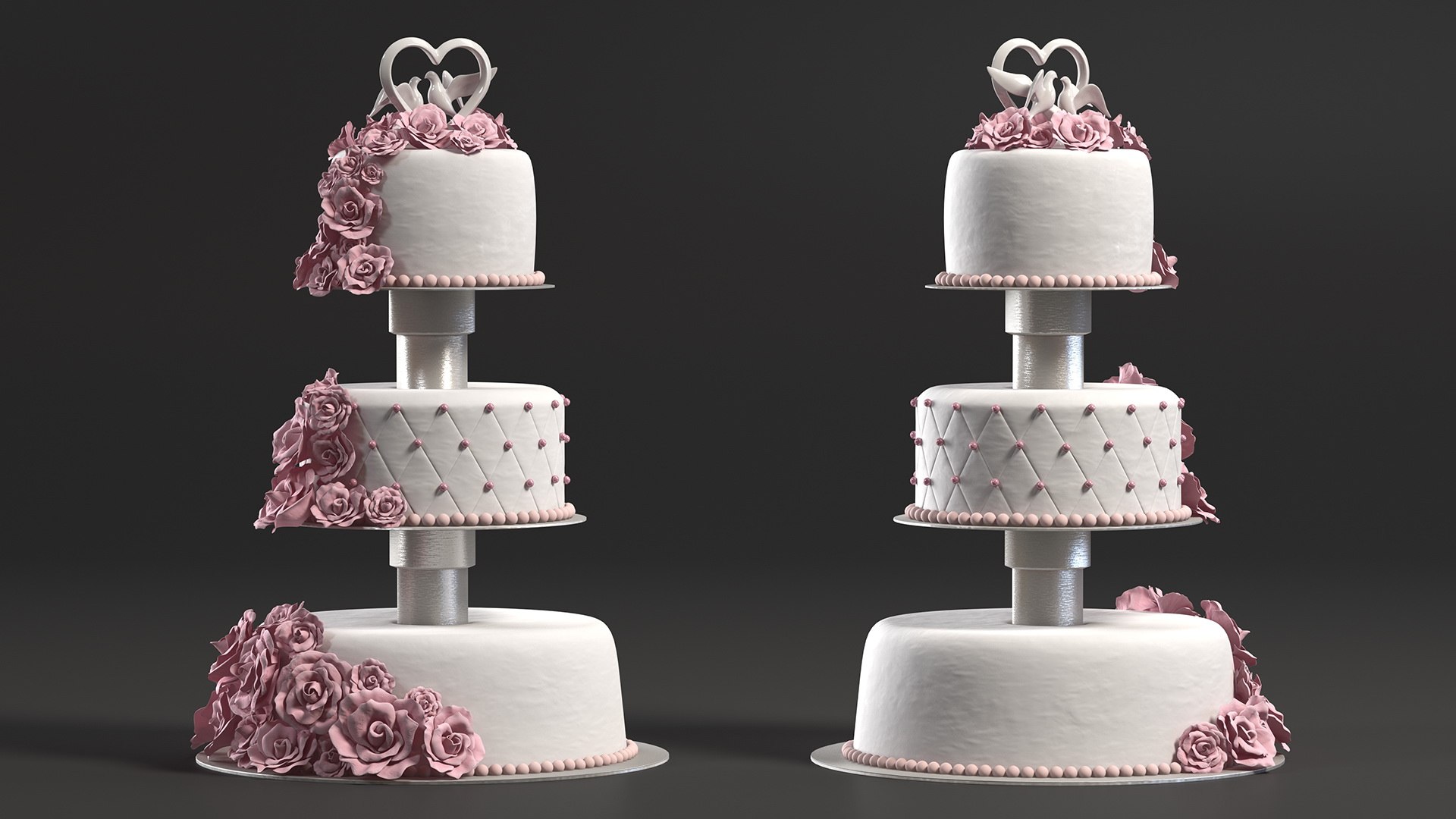 Three Tier Floral Wedding Cake with Topper 3D model - TurboSquid 1971787