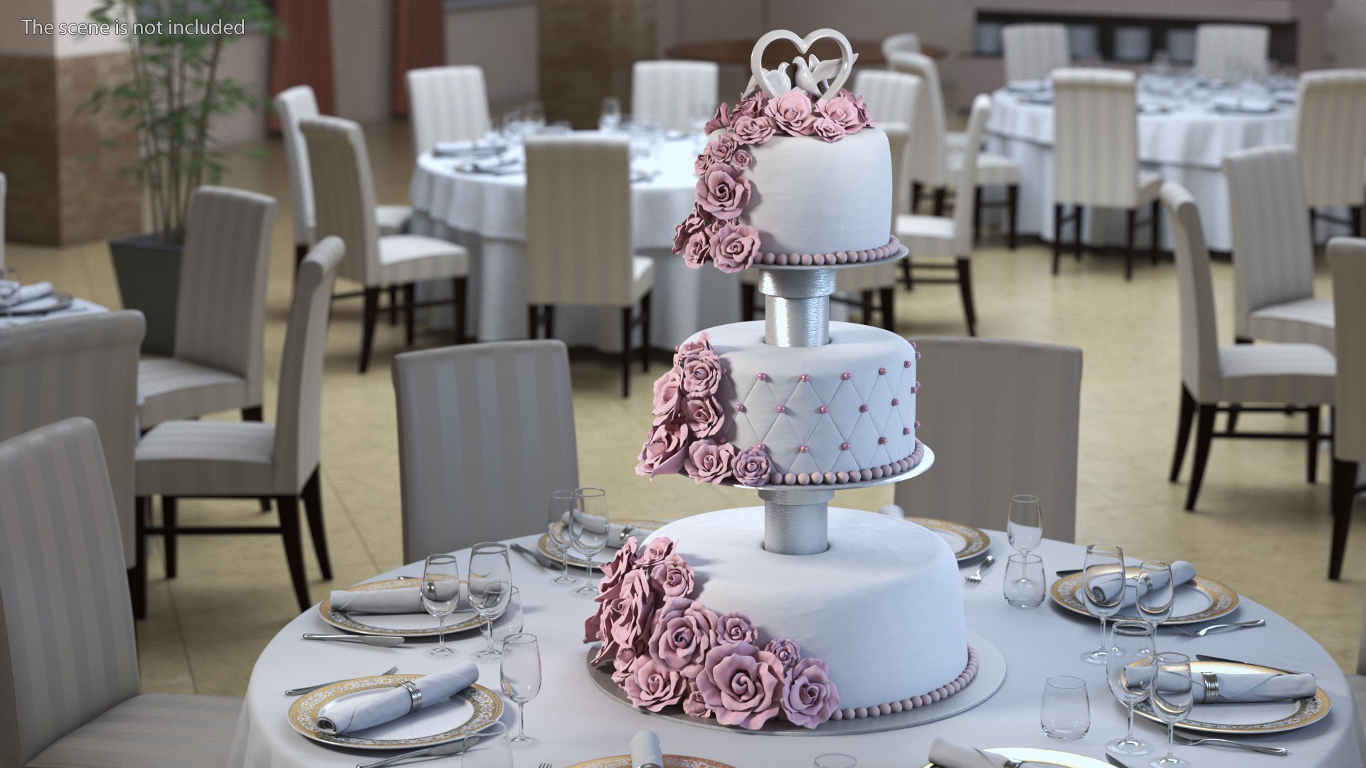 Three Tier Floral Wedding Cake with Topper 3D model - TurboSquid 1971787