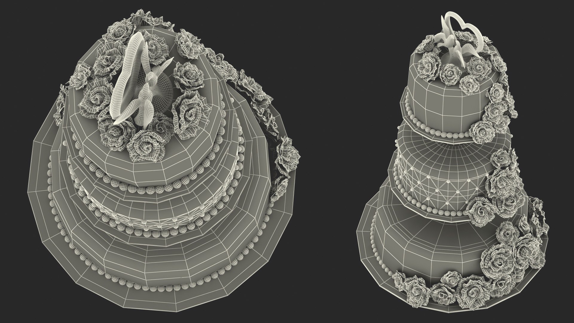 Three Tier Floral Wedding Cake with Topper 3D model - TurboSquid 1971787