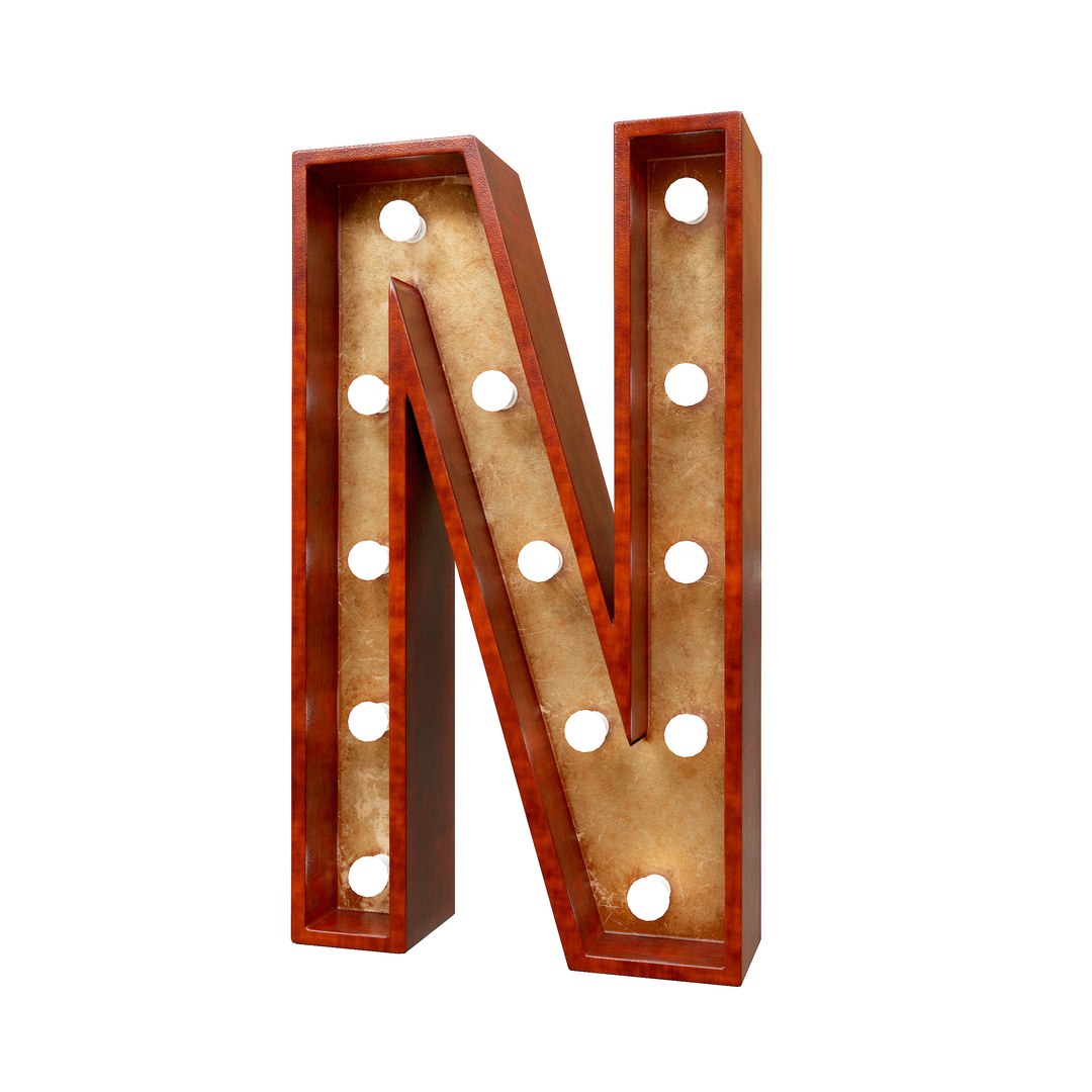 3D model Marquee letter N light bulb wooden glow sign - TurboSquid 1974461