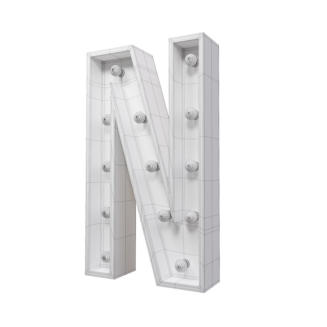 3D model Marquee letter N light bulb wooden glow sign - TurboSquid 1974461