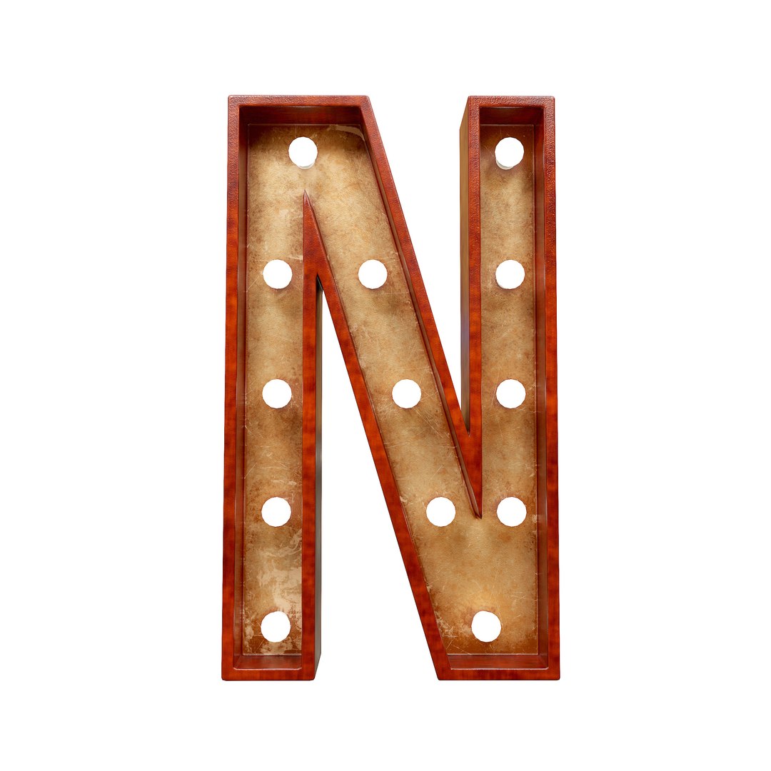 3D model Marquee letter N light bulb wooden glow sign - TurboSquid 1974461