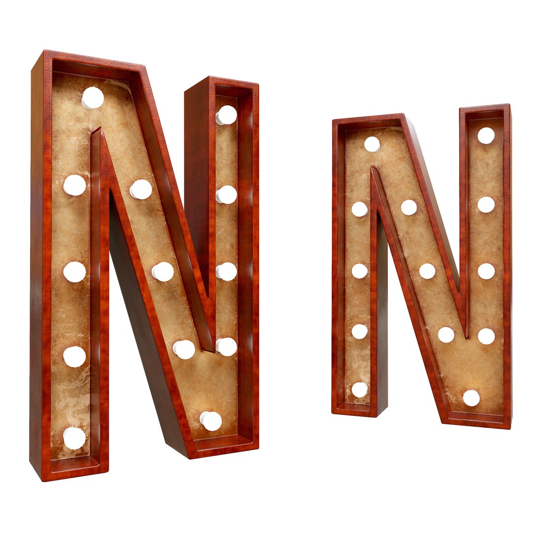 3D model Marquee letter N light bulb wooden glow sign - TurboSquid 1974461