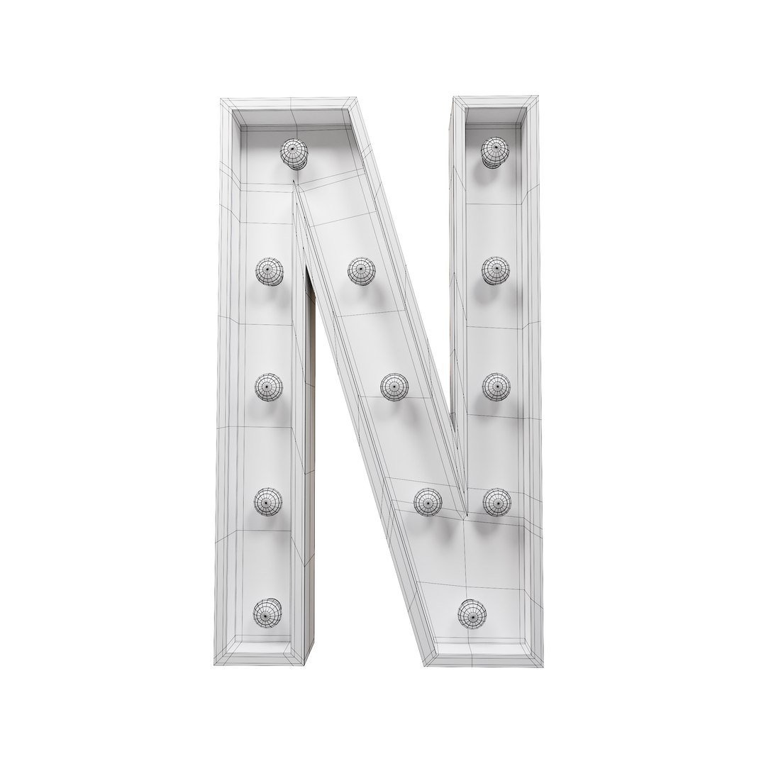3D model Marquee letter N light bulb wooden glow sign - TurboSquid 1974461