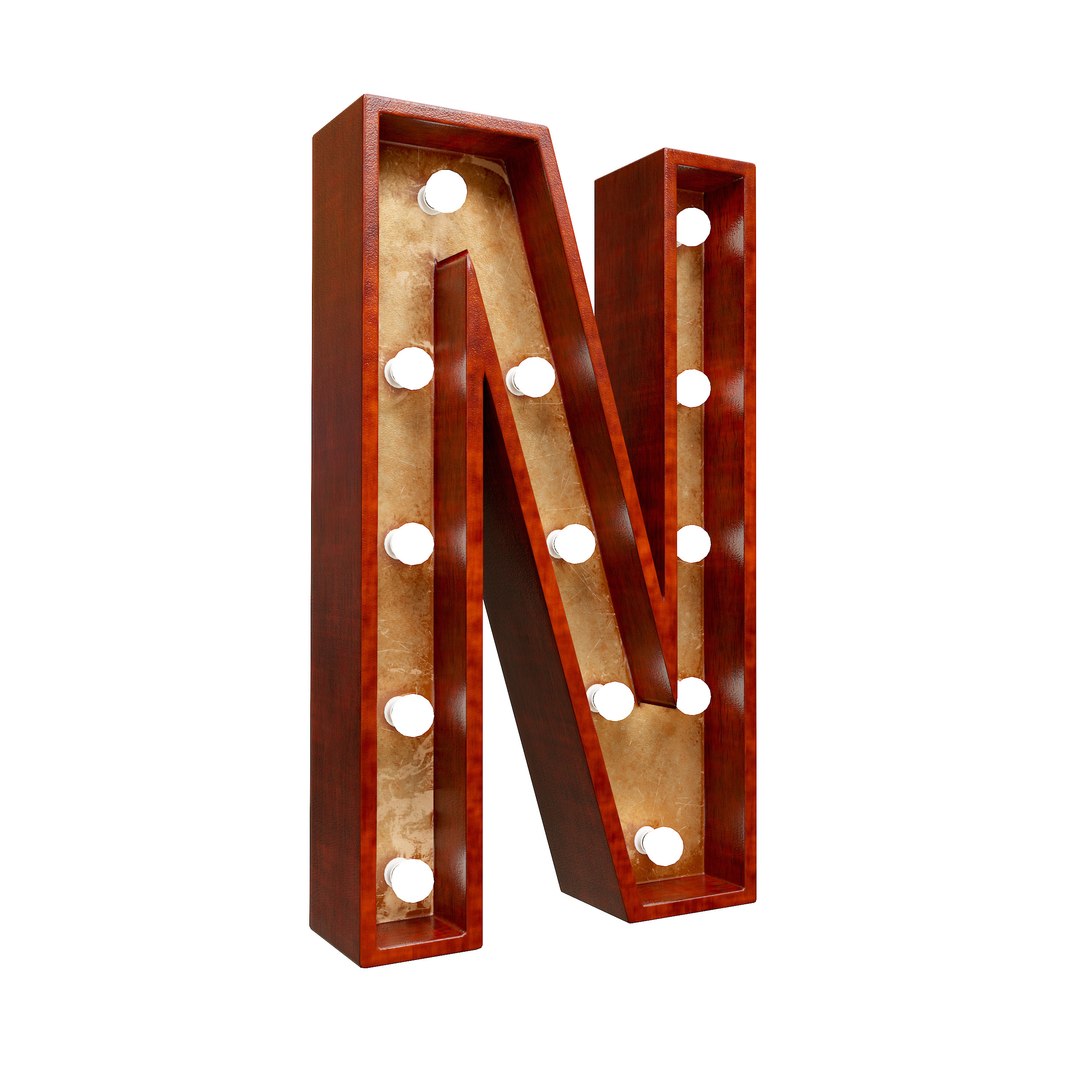 3D model Marquee letter N light bulb wooden glow sign - TurboSquid 1974461