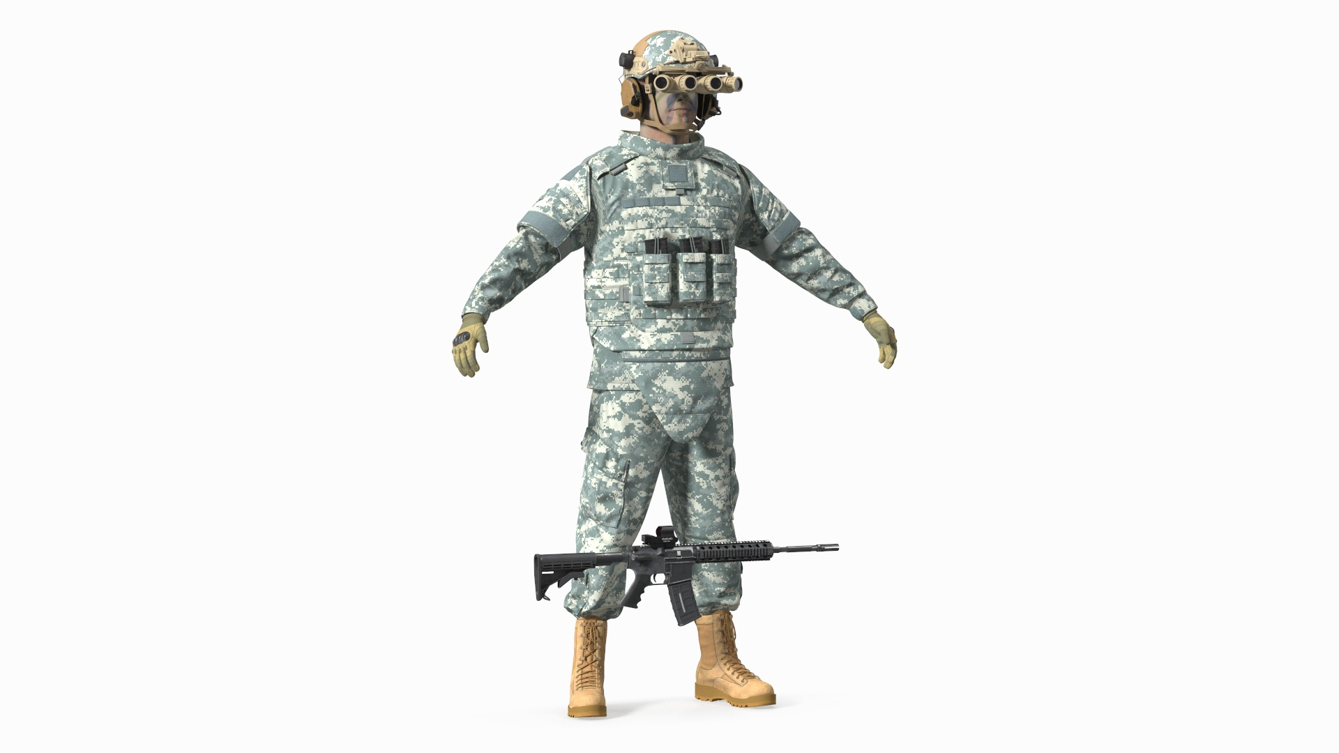 3D Military Soldier Grey Camo With Night Visor A-pose - TurboSquid 2275912