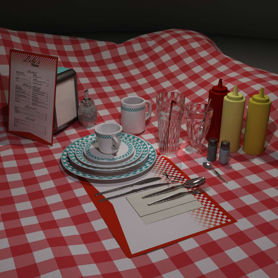 3d set dishes diner model