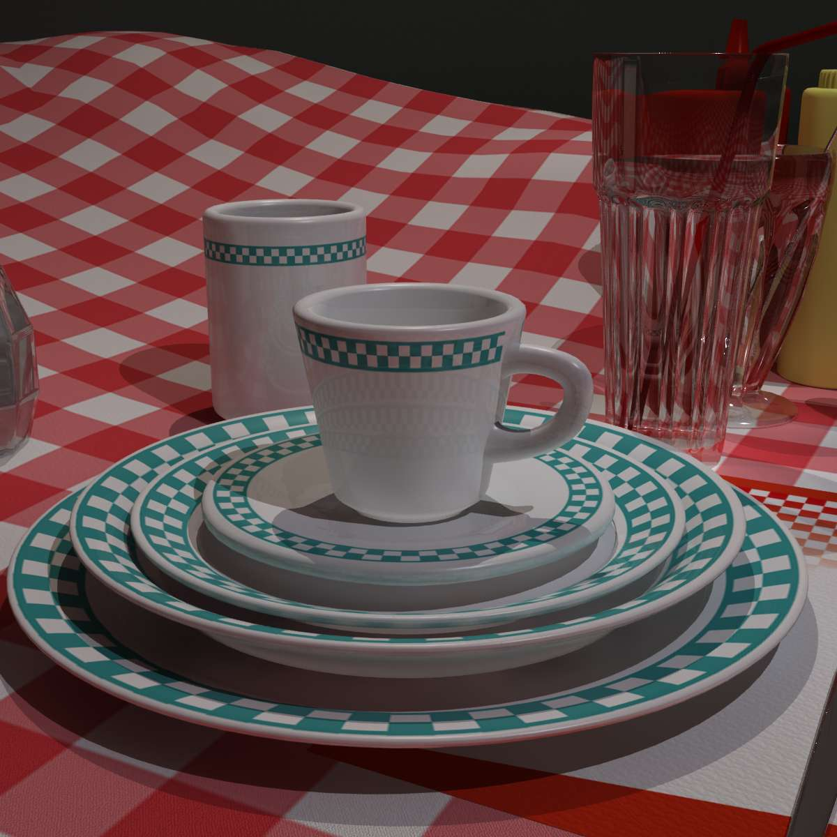 3d set dishes diner model