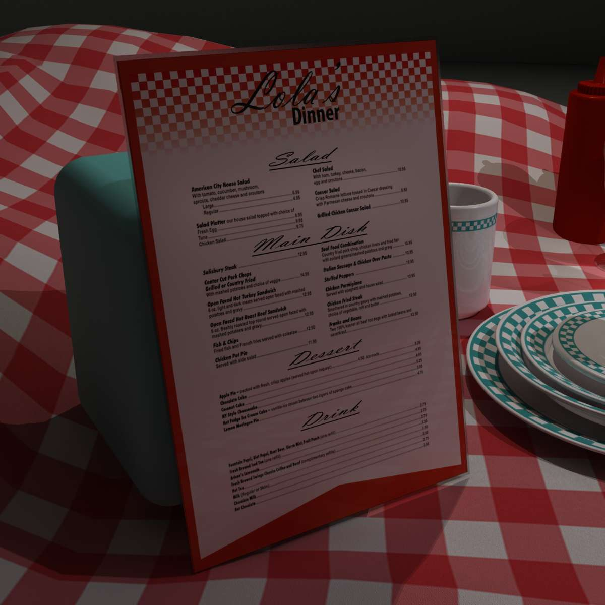 3d set dishes diner model
