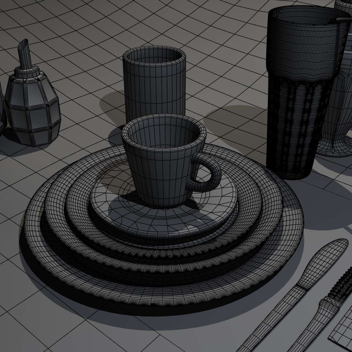 3d set dishes diner model