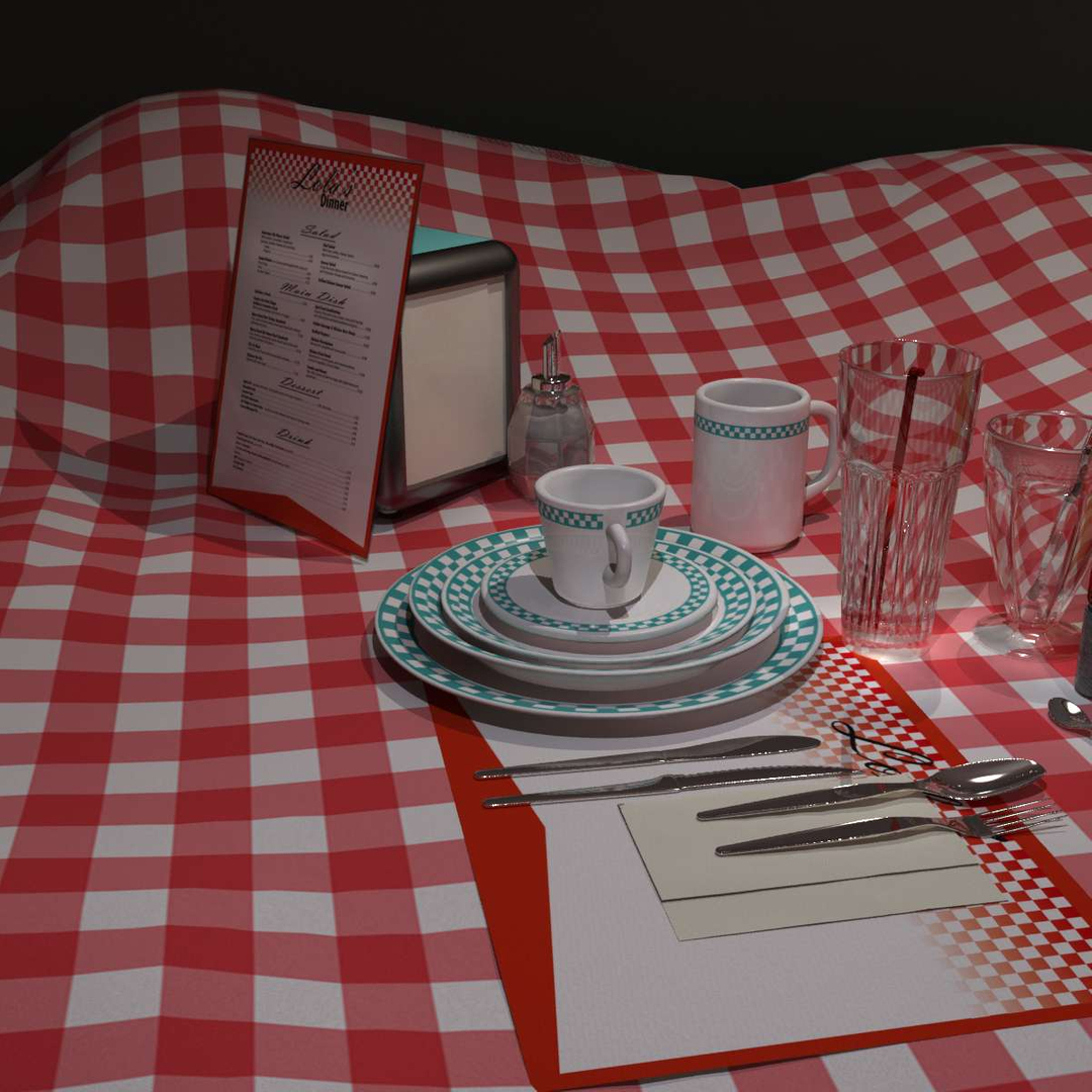 3d set dishes diner model